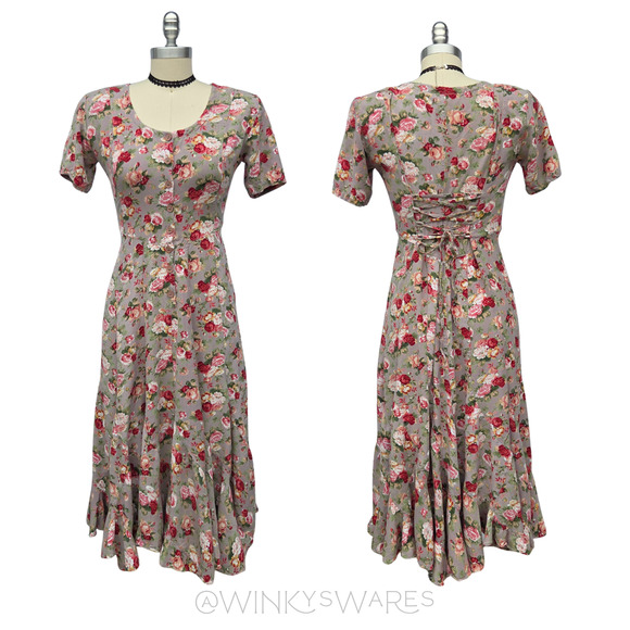 Starina | Dresses | Vintage 9s Starina Floral Print Midi Dress Size S ...